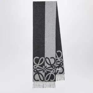 Loewe Bicolour Anagram Jacquard Wool-cashmere Scarf In Grey - Gray
