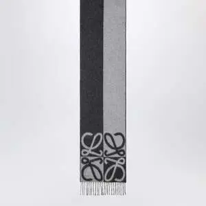 Loewe Bicolour Anagram Jacquard Wool-cashmere Scarf In Grey - Gray