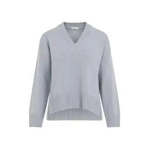 Peserico V-neck Fine Knit Sweater With Ribbed Trims - Blue