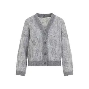 Peserico Openwork Sequined V-neck Cardigan - Gray