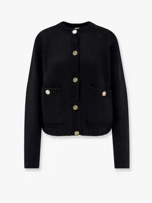 TOTEME Organic Cotton Cardigan With Hammered Metal Button Closure - Black