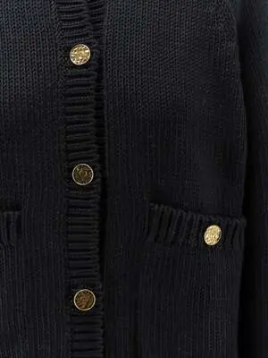 TOTEME Organic Cotton Cardigan With Hammered Metal Button Closure - Black
