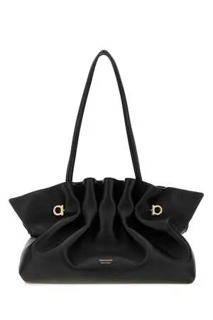 FERRAGAMO Salvatore Leather Shoulder Bag Black