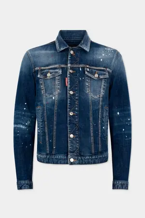 Dsquared2 Distressed Denim Trucker Jacket With Paint Splatter