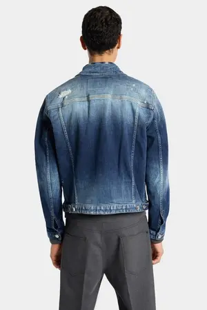 Dsquared2 Distressed Denim Trucker Jacket With Paint Splatter