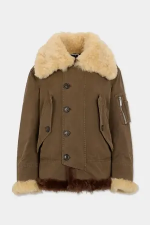 Dsquared2 Utility Military Jacket With Faux Fur Trim