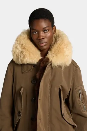 Dsquared2 Utility Military Jacket With Faux Fur Trim