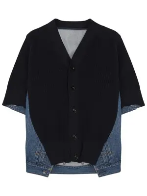 Sacai Cardigan In Denim E Maglia - Blue