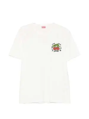 Kenzo Embroidered Crew Neck T-shirt In 100% Cotton - Bianco