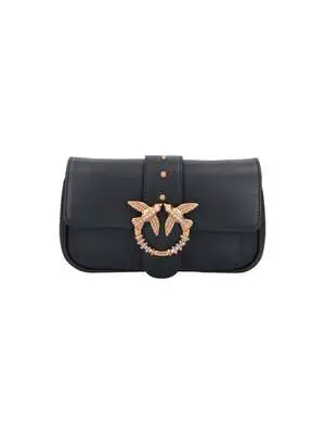Pinko Leather-style Crossbody Handbag With Embellished Clasp - Black