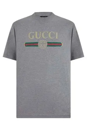 Gucci Printed Logo Cotton T-shirt For - Heather Grey