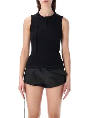 DIESEL® Sleeveless Ribbed Zip-neck Top With Long Tie Detail - Black