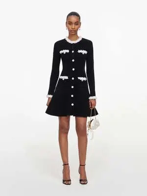 SELF-PORTRAIT Button-front Dress With Floral Trim