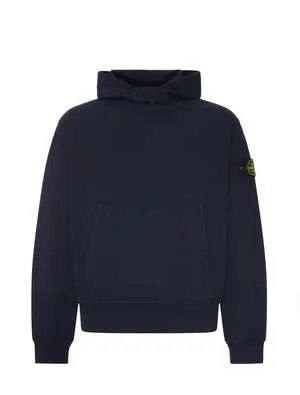Stone Island Inspired Hooded Sweatshirt With Snap-button Collar And Kangaroo Pockets - Blu
