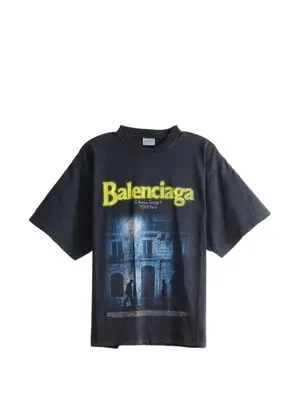 Balenciaga Graphic Printed Cotton T-shirt - Black