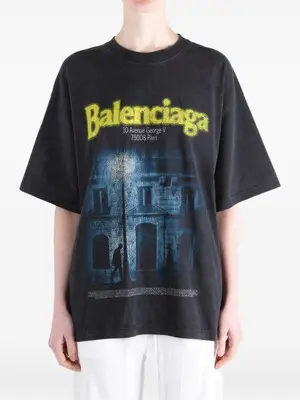 Balenciaga Graphic Printed Cotton T-shirt - Black