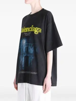 Balenciaga Graphic Printed Cotton T-shirt - Black