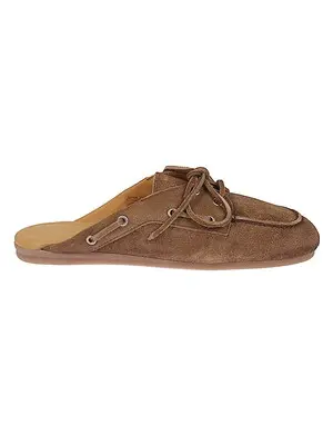 POSA Boat Loafer Leather Mules - Brown