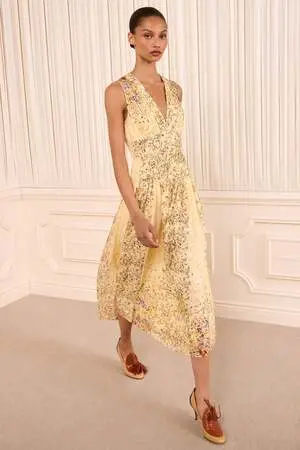 Ulla Johnson Sylvie Sleeveless Silk Jacquard Midi Dress - Forsythia