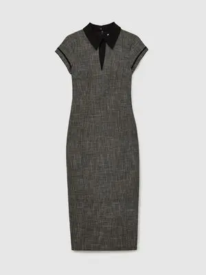 REISS Ava Collared Fitted Midi Dress