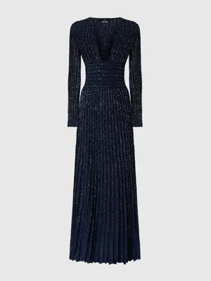 Missoni Long Sleeve Deep Plunge Sequin Embellished Maxi Dress - Navy Blue