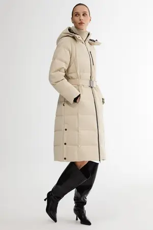 OROLAY Celeste Long Hooded Belted Down Coat