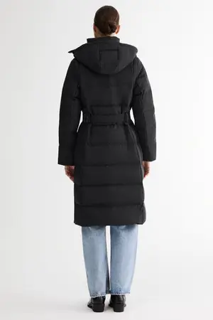 OROLAY Celeste Long Hooded Belted Down Coat - Black