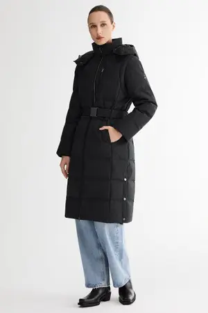 OROLAY Celeste Long Hooded Belted Down Coat - Black