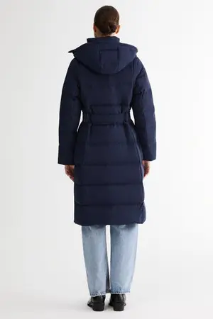 OROLAY Celeste Long Hooded Belted Down Coat