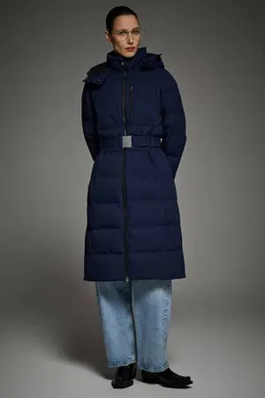 OROLAY Celeste Long Hooded Belted Down Coat
