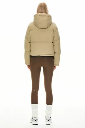 OROLAY Winter Quilted Hooded Cropped Down Puffer Jacket - Khaki