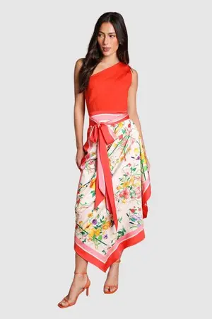 Coast Bandage One Shoulder Printed Midi Dress - Ivory