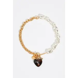 Bimba Y Lola Chain Necklace With Pearl And Resin Heart - Brown