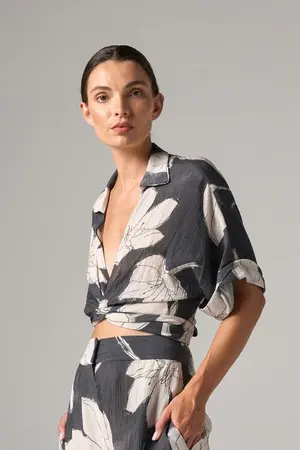 JBQ Chiara Top In Crinkled Rayon - Slate