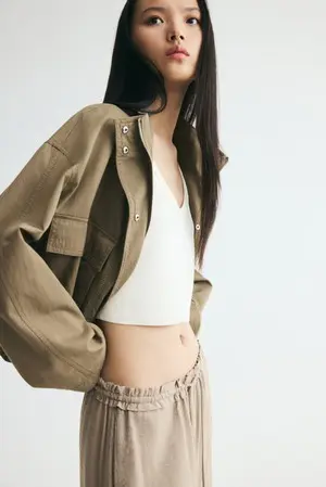 H&M Viscose-blend Wide-leg Drawstring Pants With Ruffled Waistband - Beige