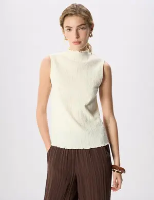 Whistles Textured High-neck Sleeveless Top - Ivory