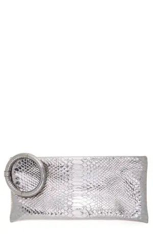 TOM FORD Python Embossed Leather Clutch - Silver
