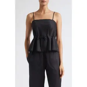 LESET Yoko Lace Trim Tie Waist Tank Top - Black