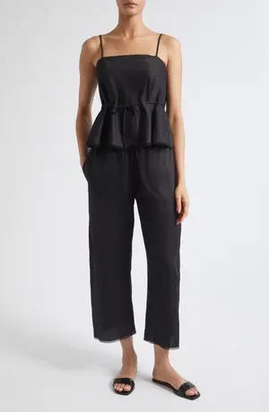LESET Yoko Lace Trim Tie Waist Tank Top - Black