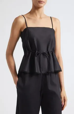 LESET Yoko Lace Trim Tie Waist Tank Top - Black