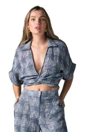 JBQ Chiara Top In Seaside Gauze - Blue/beige