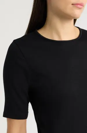 Eileen Fisher Organic Cotton Crewneck Elbow Sleeve Top - Black