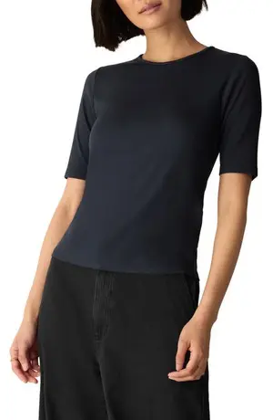 Eileen Fisher Organic Cotton Crewneck Elbow Sleeve Top - Maritime