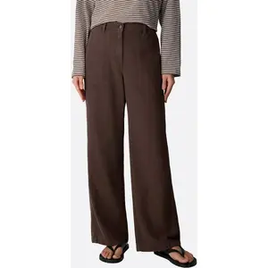 Eileen Fisher High Waist Wide Leg Full Length Organic Cotton Pants - Truffle