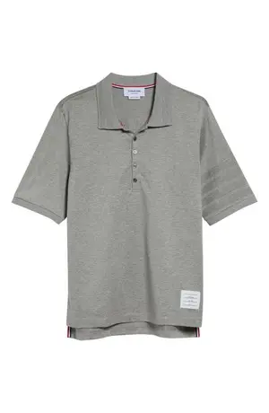 Thom Browne 4-bar Cotton Jersey Polo - Light Grey