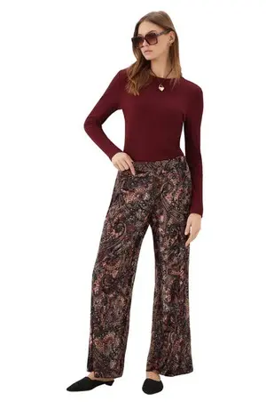 Karen Kane Velvet Burnout Paisley Wide Leg Pants