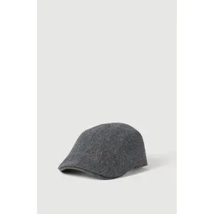 Brunello Cucinelli Virgin Wool Flannel Flat Cap With Embroidered Logo - Dark Grey