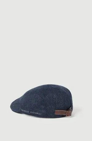Brunello Cucinelli Virgin Wool Flannel Flat Cap With Embroidered Logo - Night
