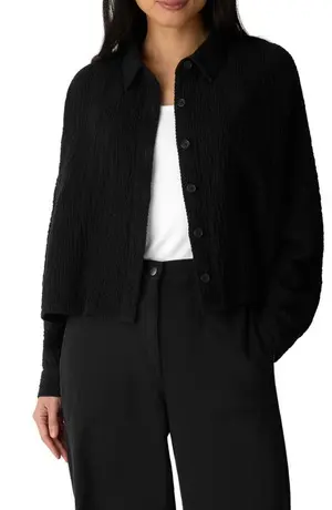 Eileen Fisher Classic Collar Cropped Jacket - Black