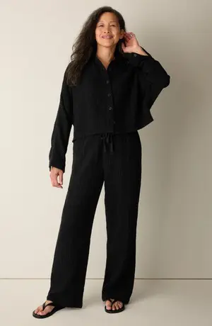 Eileen Fisher Organic Cotton Gauze Straight Leg Pants